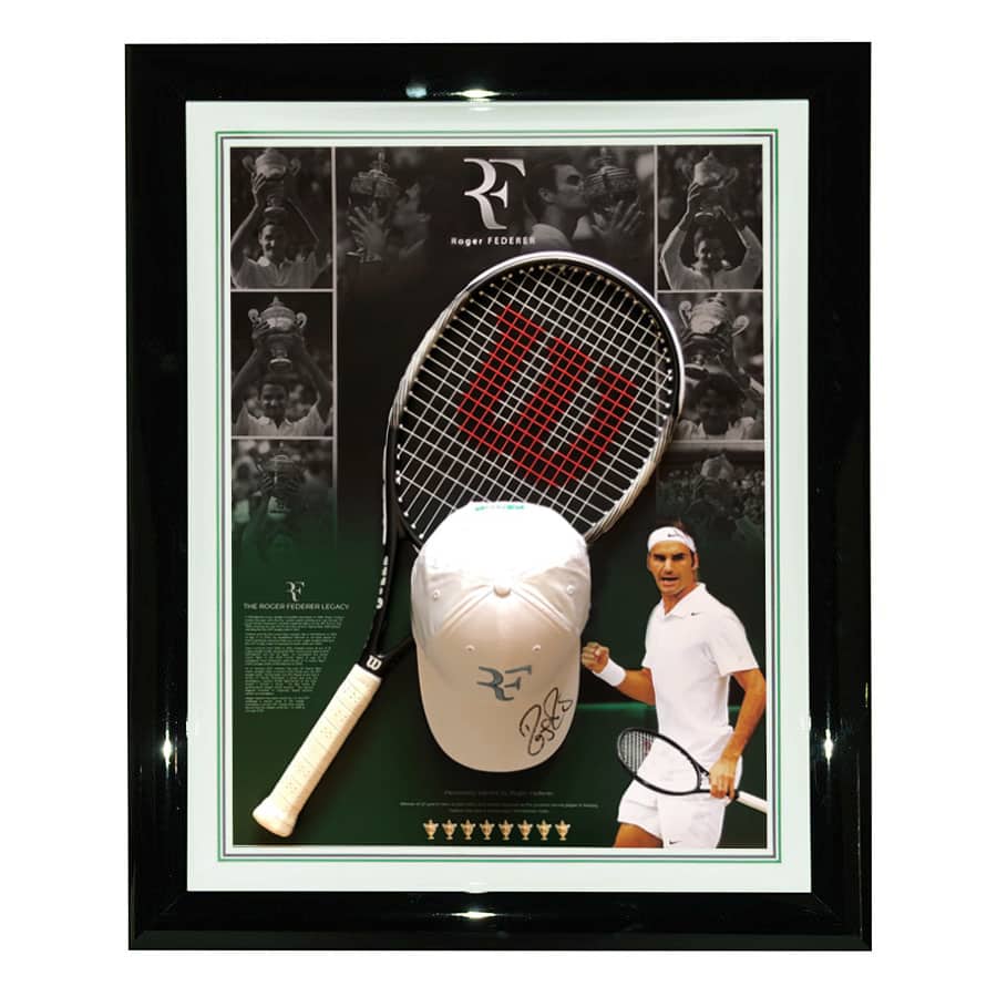 Roger Federer Signed Cap & Racket Display - Elite Exclusives
