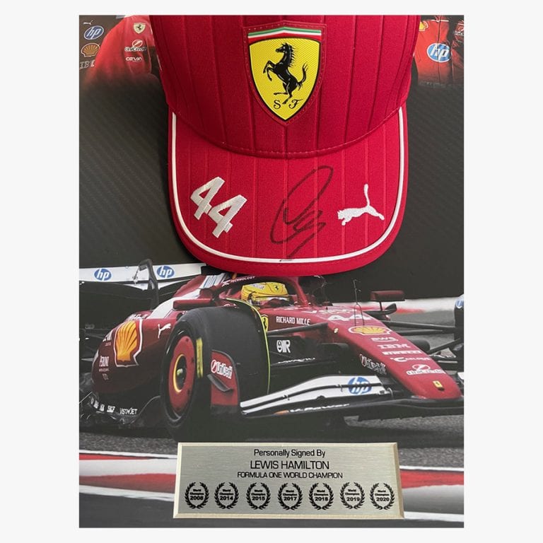 Lewis Hamilton Signed Ferrari F1 2025 Cap Display – Elite Exclusives